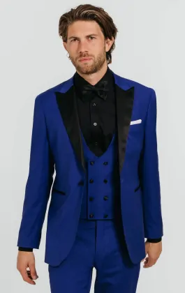 Smoking 3 pièces bleu vif à col en pique | Dobell